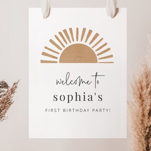 Sun Welcome Sign Template, 1st Trip Around the Sun Welcome Poster, Boho ...