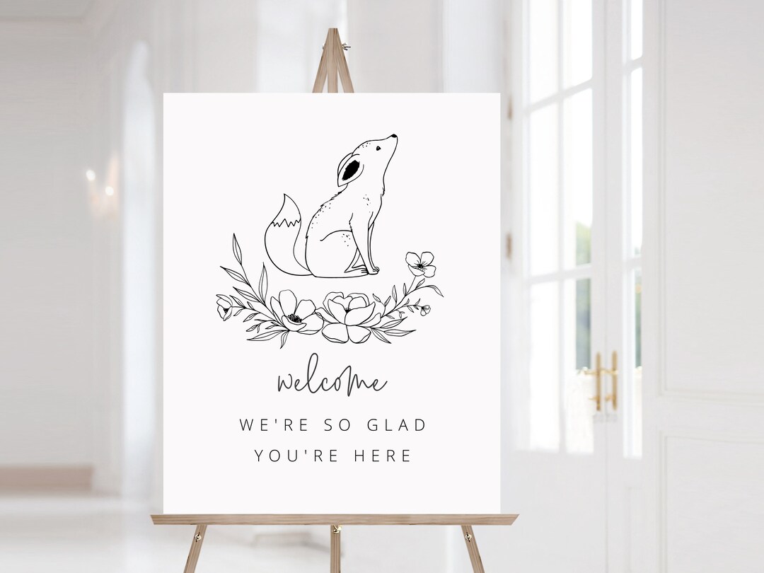 Fox Welcome Sign Template, Woodland Animal Floral, Woodland Welcome ...