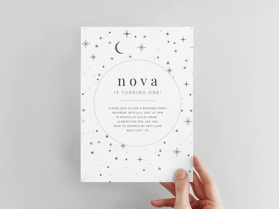 Editable Birthday Invite, Celestial Theme Birthday Invitation, Moon and ...