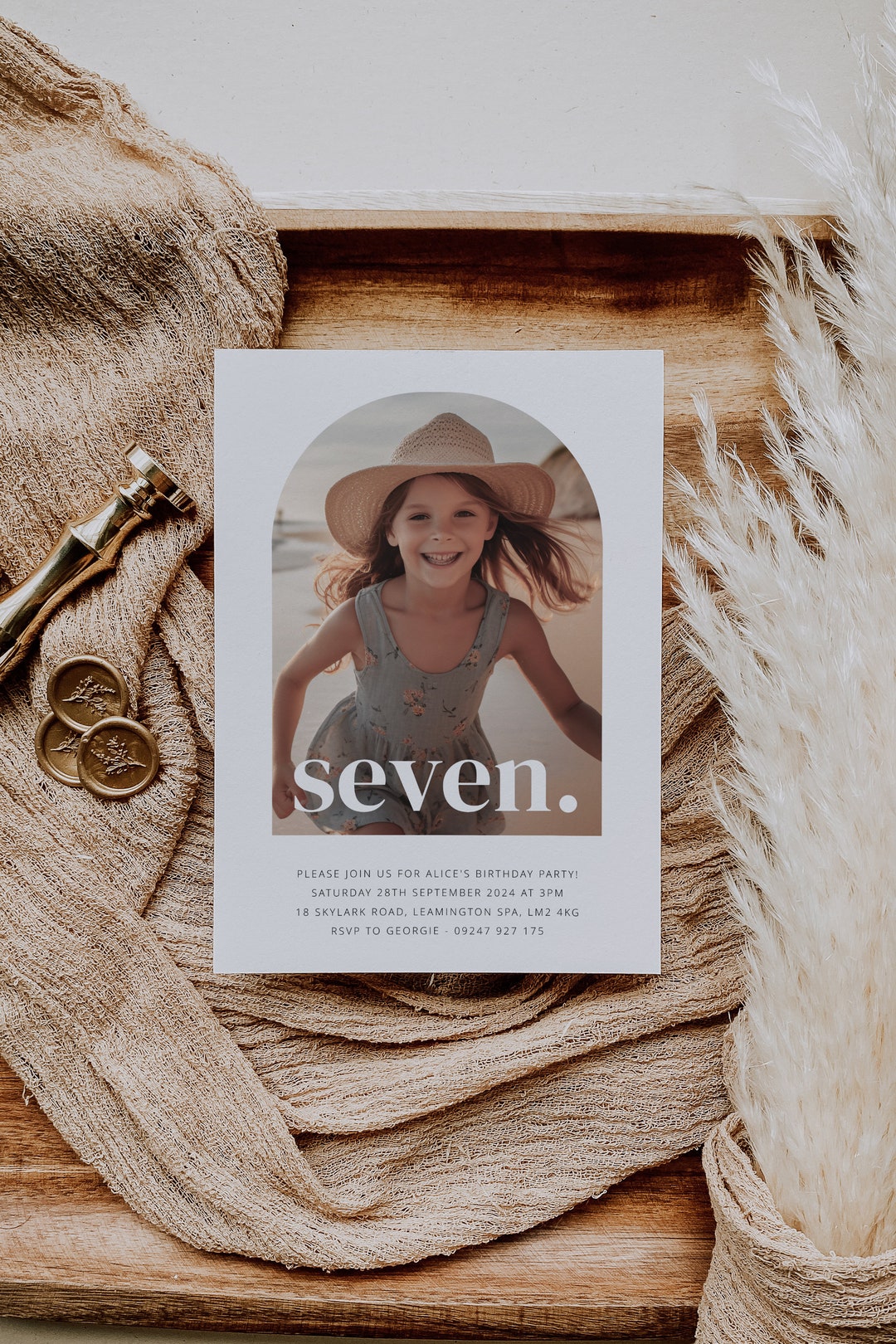 7th Birthday Invitation Template, Seven Birthday Invite, Boho Birthday ...
