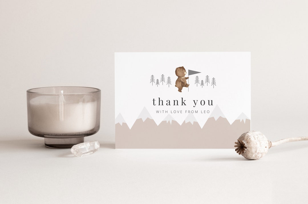 Bear Thank You Card Template, Bear Thank You Note, Bear Mountains Thank ...