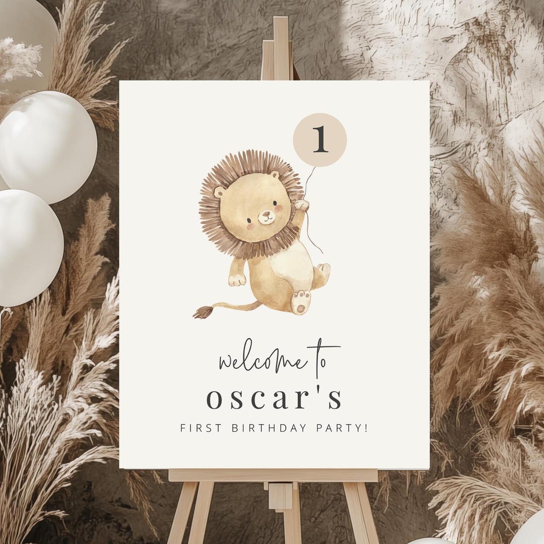 Lion Birthday Welcome Sign Template, Jungle Themed Party, Lion Balloon ...