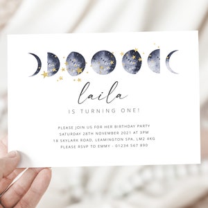 Editable Birthday Invitation, Navy Moon Phase, Celestial Theme ...