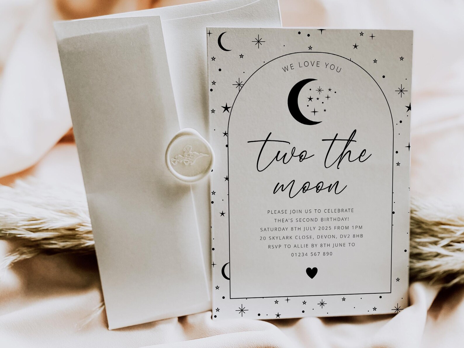 We Love You Two the Moon Invite, Second Birthday Invitation Template ...