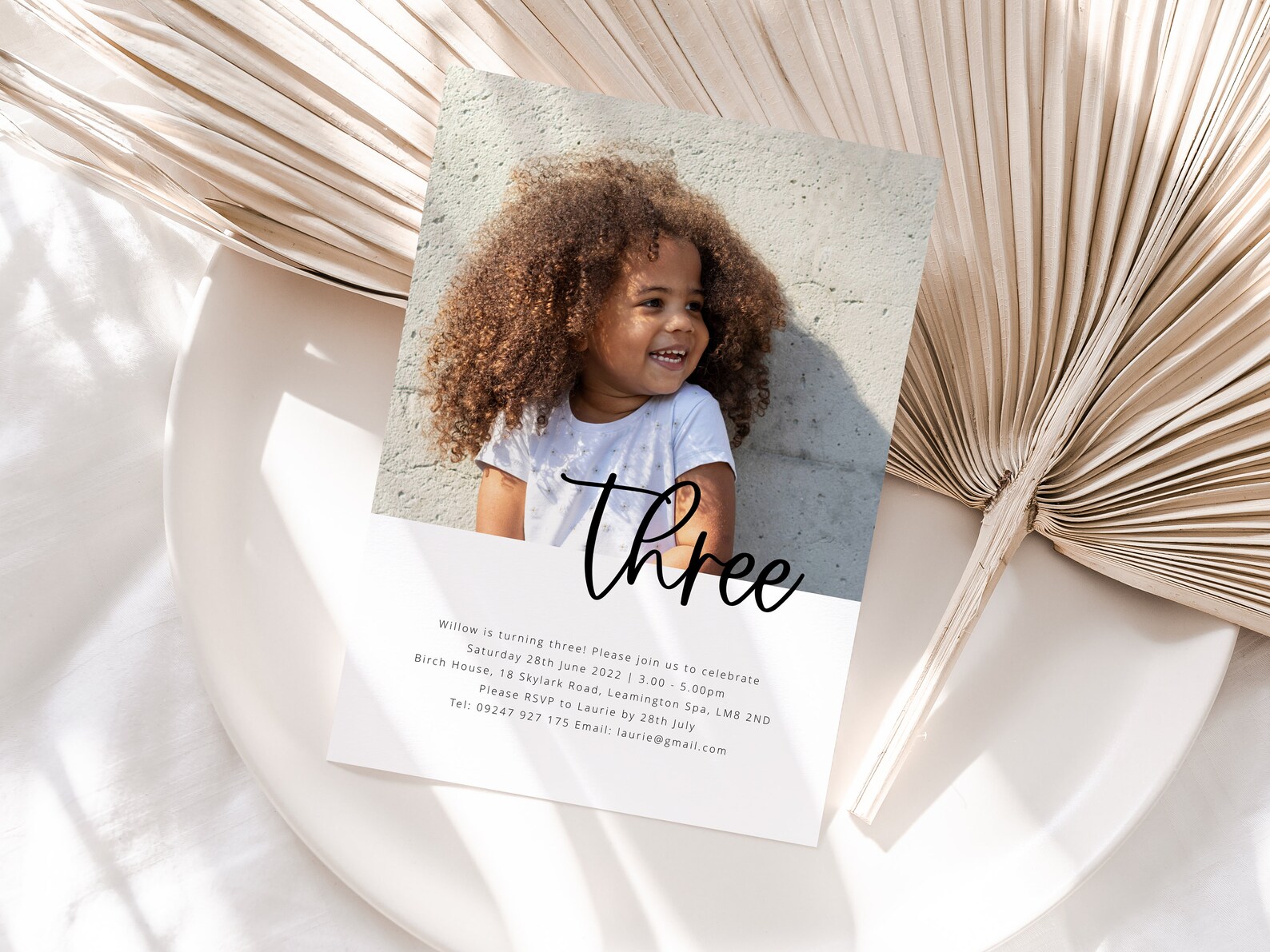 3rd Birthday Invitation Template, Photo Birthday Invitation, Modern ...