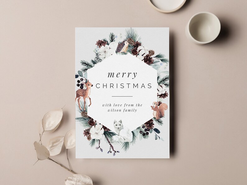 Editable Christmas Card | Christmas Card Template, Woodland Animals ...