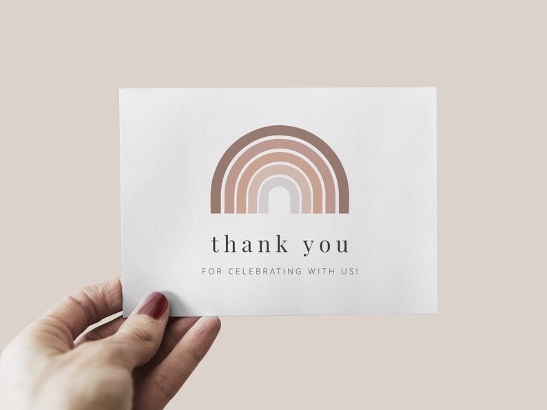 Editable Thank You Card | Neutral Rainbow Thank You Note | Earth Toned ...