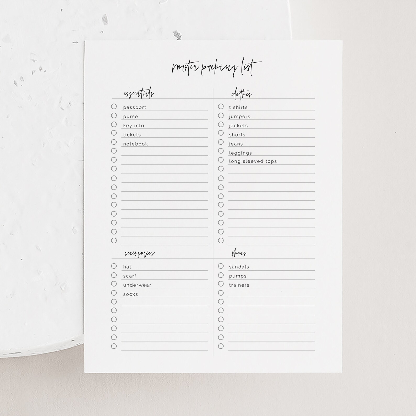 Editable Master Packing List Printable Packing List - Etsy UK