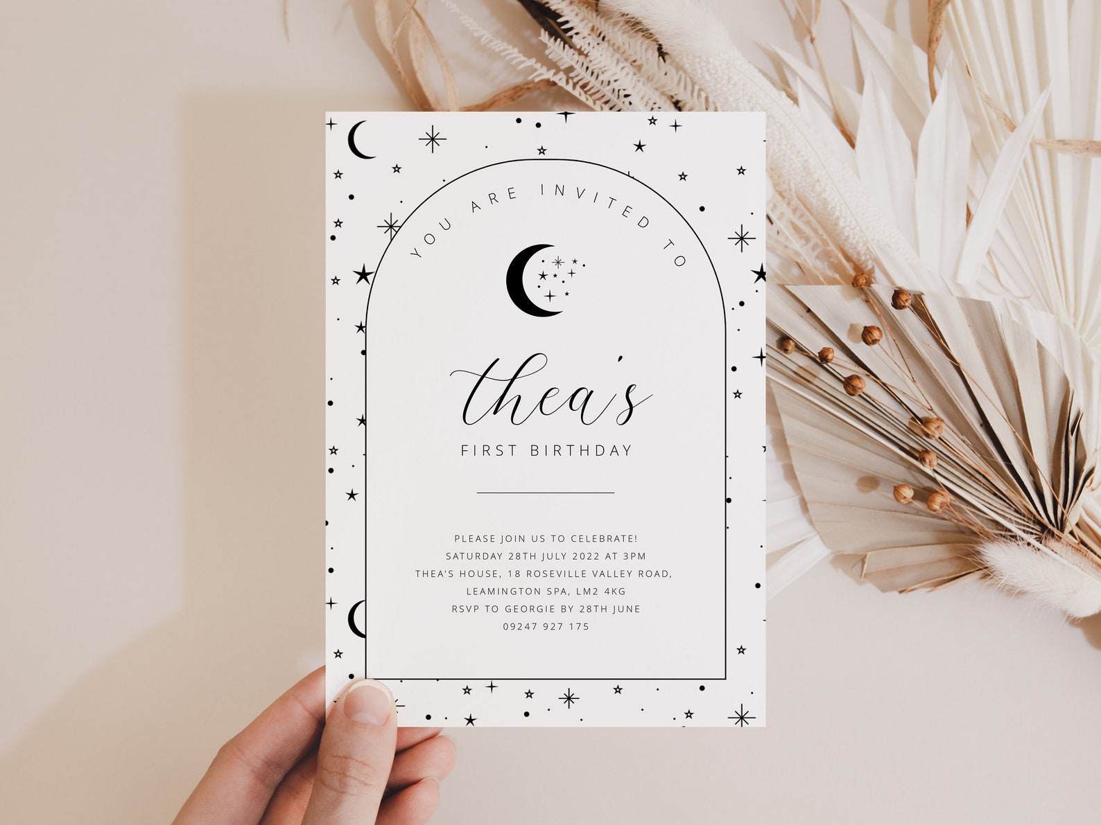 Editable Birthday Invite, Celestial Theme Birthday Invitation, Moon and ...