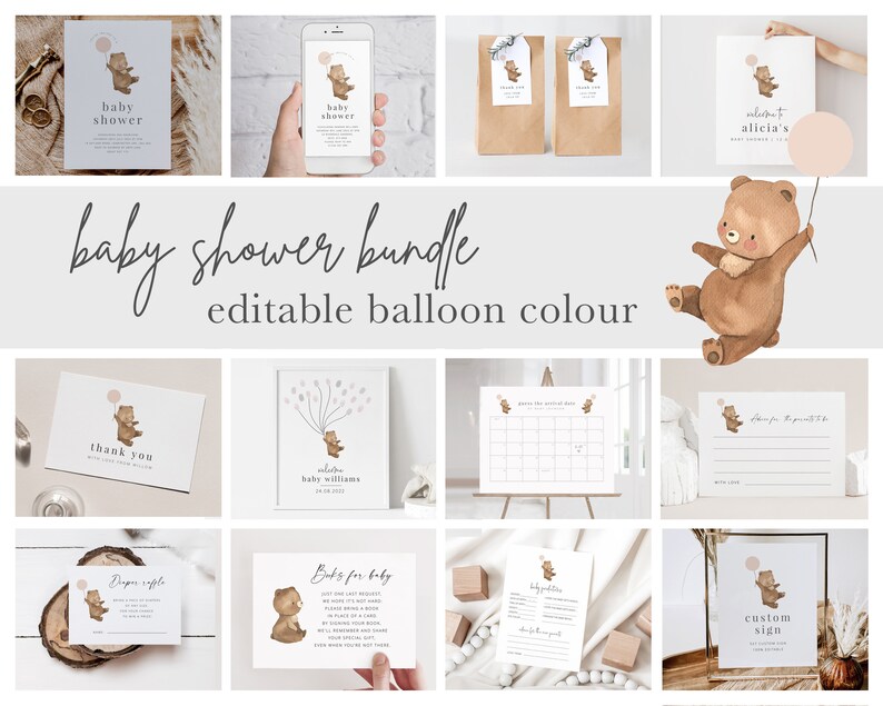 Bear Baby Shower Bundle Teddy Bear Baby Shower Printable - Etsy