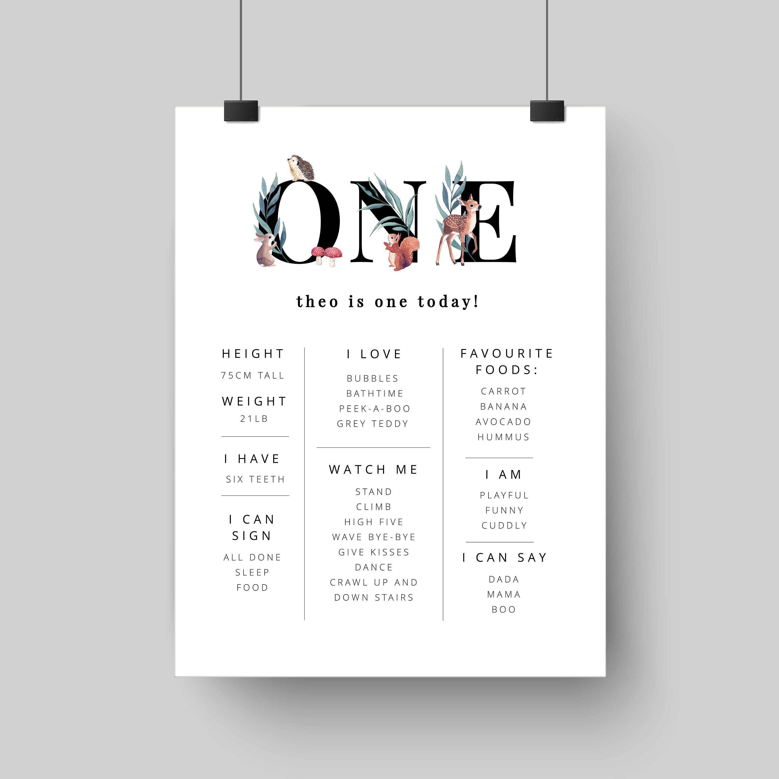 Editable Milestone Poster Woodland First Birthday Woodland | Etsy