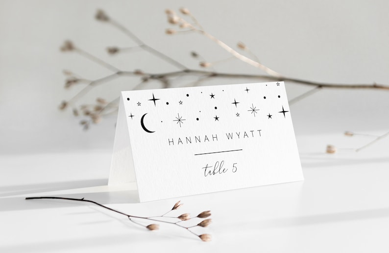 Celestial Place Cards Template, Wedding Name Cards, Moon Stars Place ...