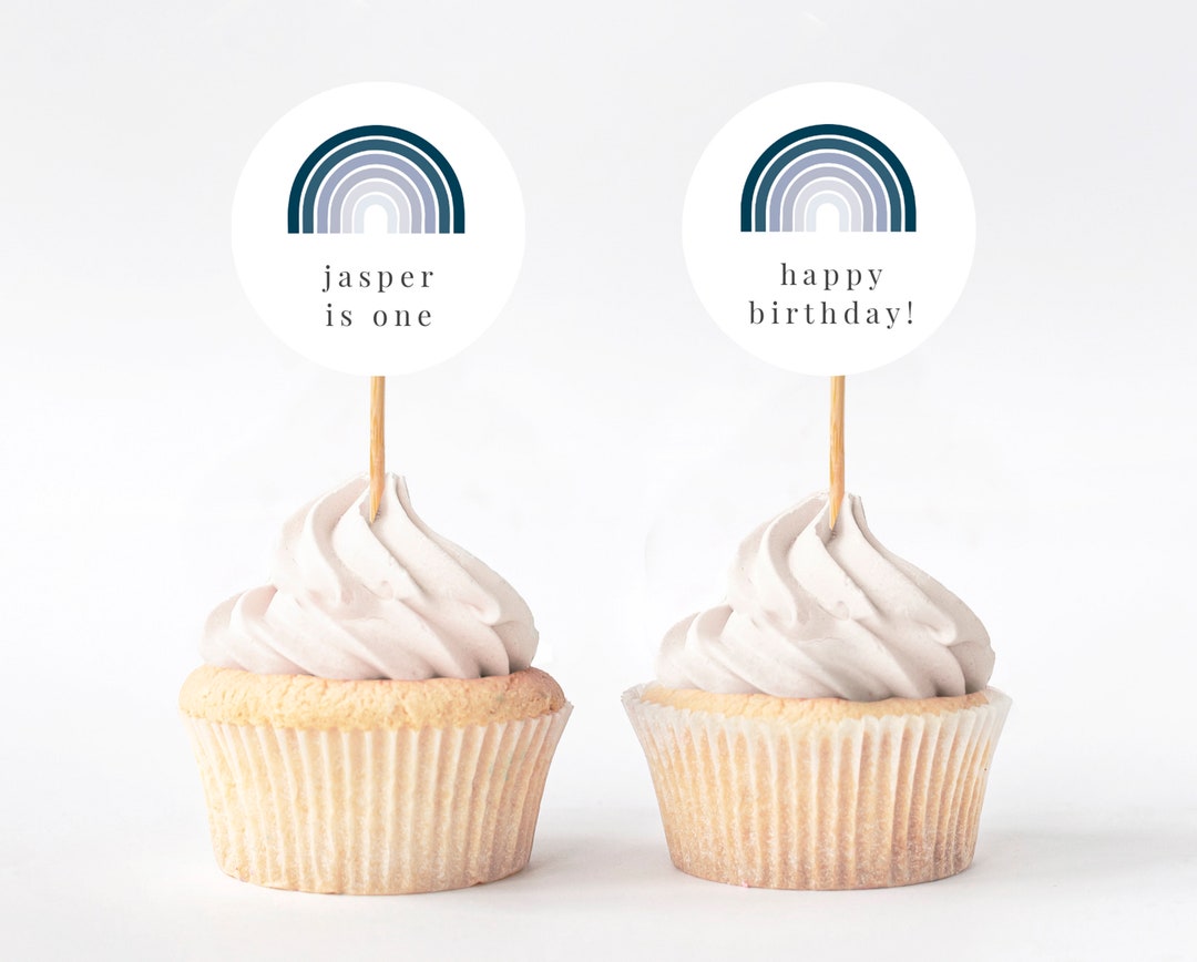 Editable Cupcake Toppers | Blue Rainbow Cupcake Toppers | Blue Grey ...