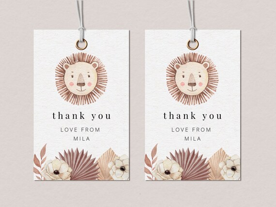 Editable Thank You Tag Lion Floral Favor Tag Jungle Lion | Etsy