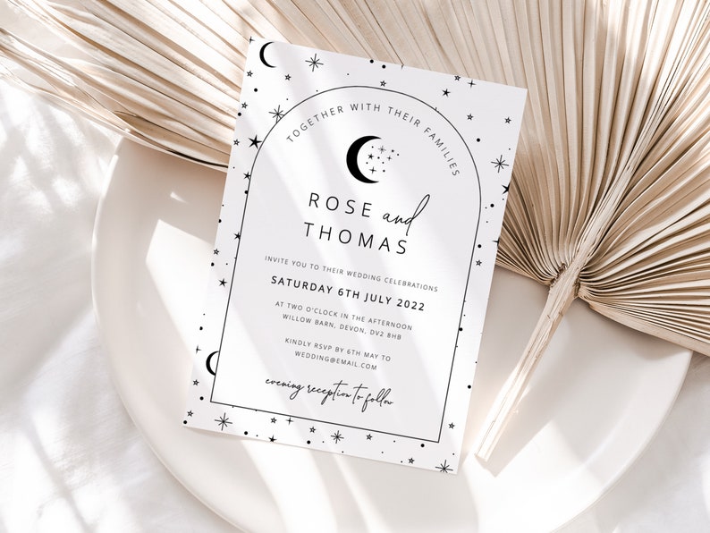 Celestial Wedding Invite Template, Wedding Invitation, Moon Stars ...