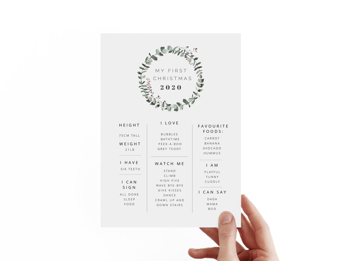 Editable Mini Milestone Card, Babys Christmas Milestone Card, Christmas ...