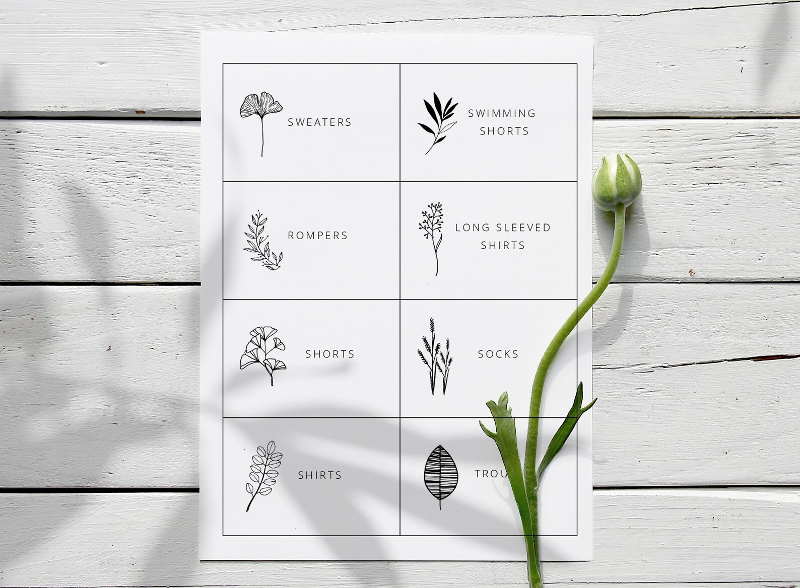 Minimal Botanical Clothes Labels, Editable Nursery Drawer Labels ...