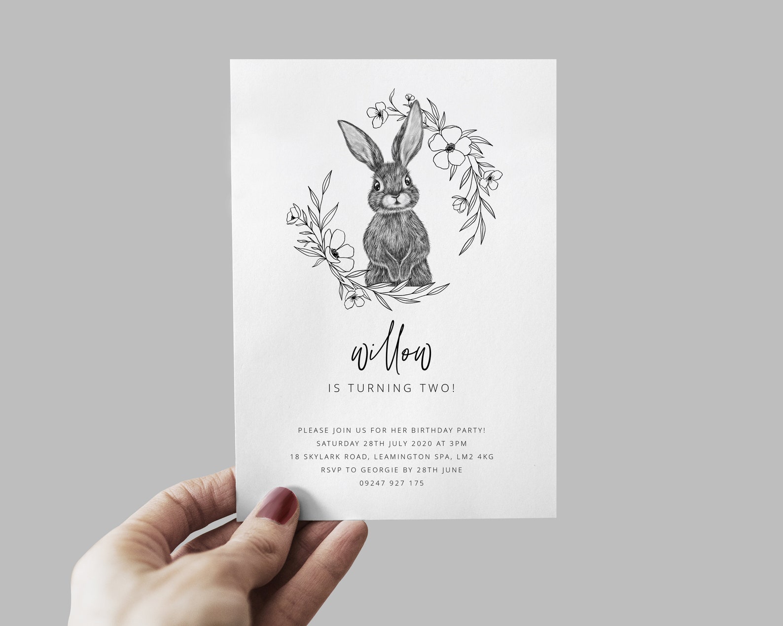 Editable Rabbit Birthday Invite | Floral Wreath Rabbit | Floral ...