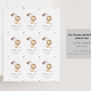 Lion Favor Tag Template, Lion Brown Balloons, Lion Gift Tag, Safari ...