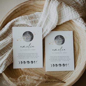 Moon Birthday Invitation Template, Moon Phases, Celestial Invite ...
