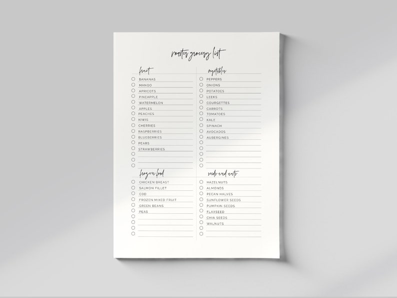 Editable Master Grocery List Master Grocery Checklist Edit - Etsy UK