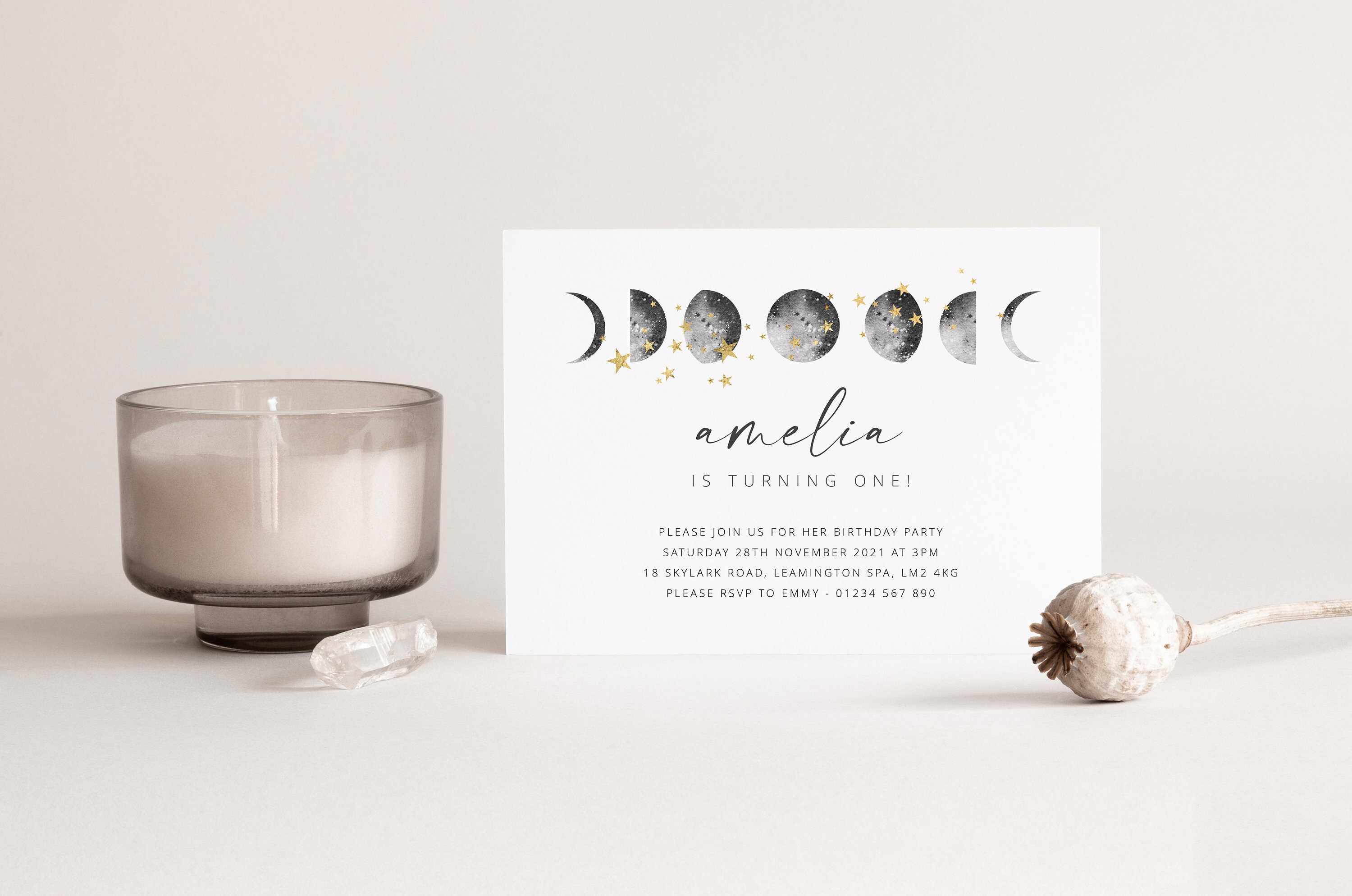 Editable Birthday Invitation, Moon Phase, Celestial Themed, Celestial ...