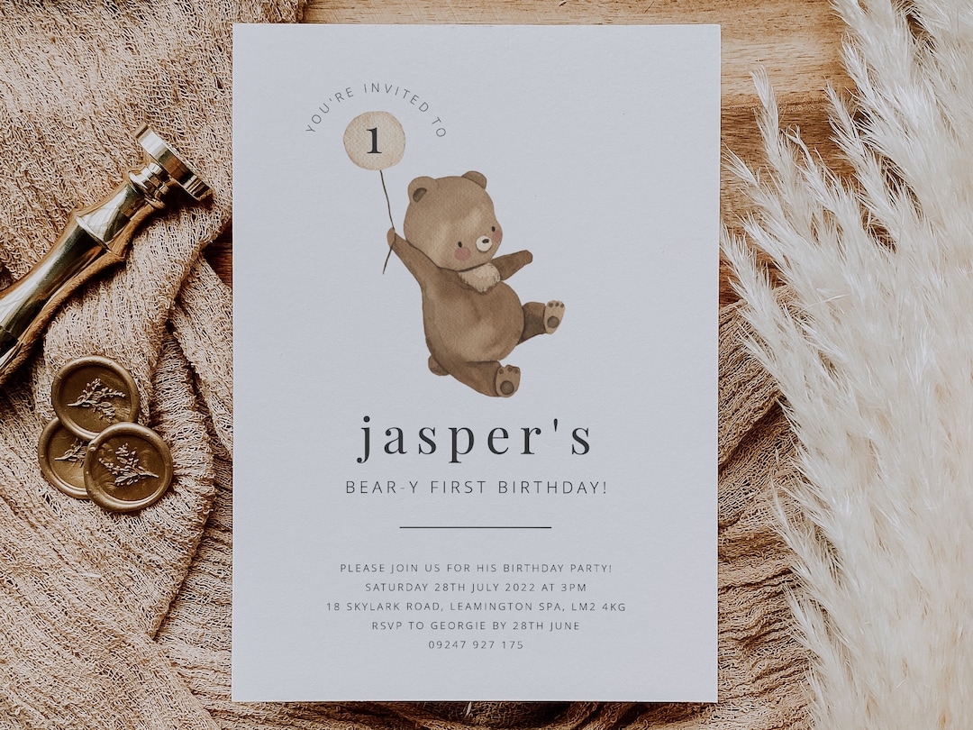 Bear Birthday Invitation Template, Beary First Birthday, Teddy Bears ...