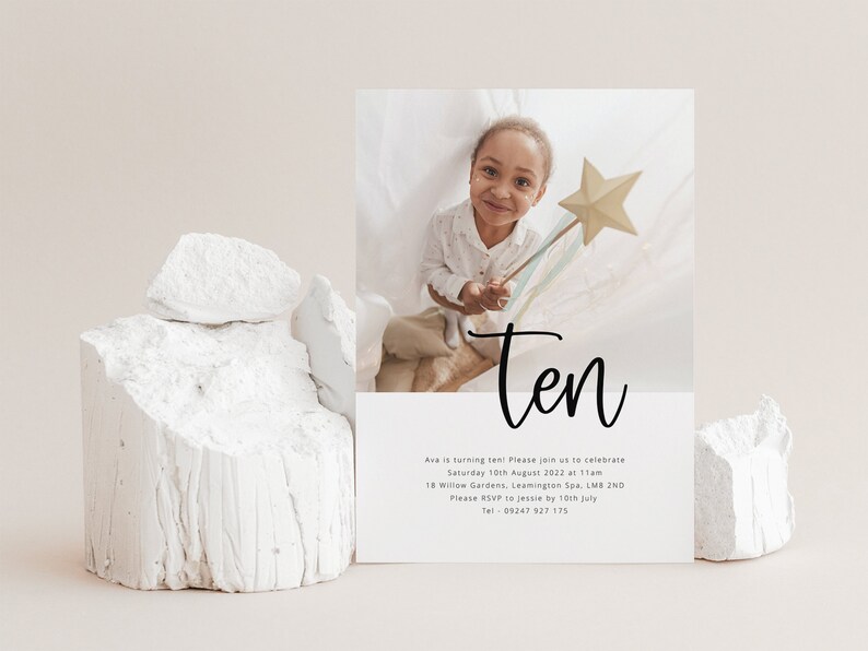 10th Birthday Invite Template, Photo Birthday Invitation, Modern 10th ...