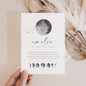 Moon Birthday Invitation Template, Moon Phases, Celestial Invite ...