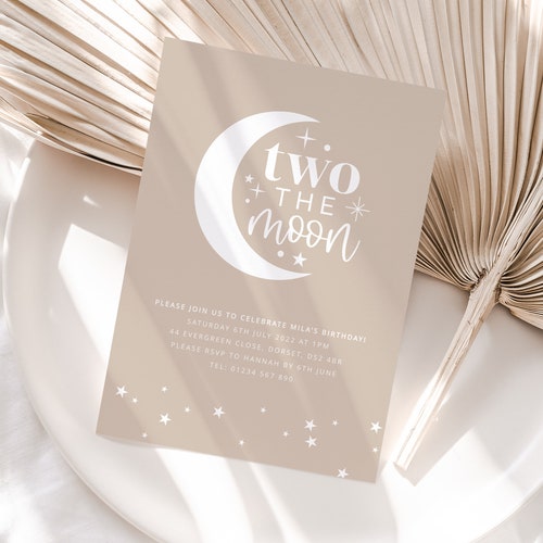 Editable Two the Moon Invitation 2nd Birthday Template - Etsy
