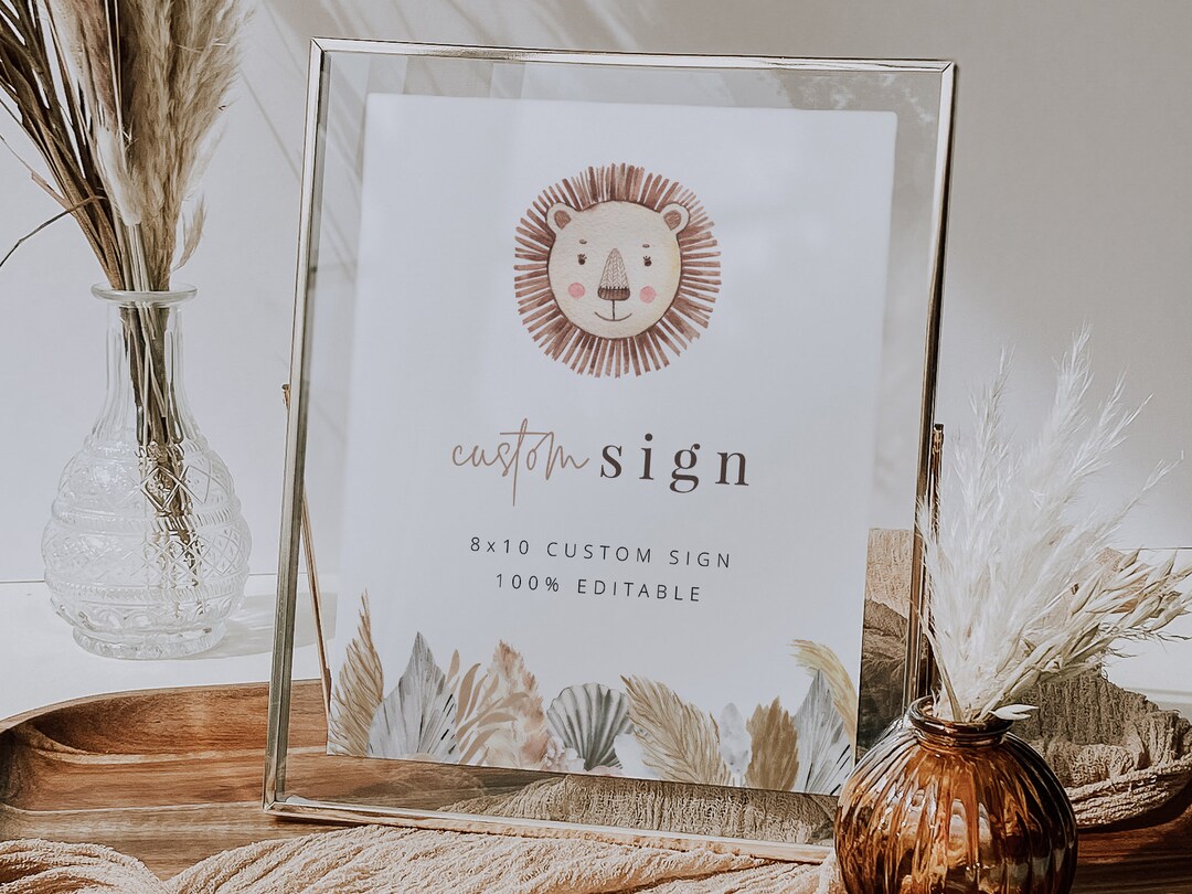 Lion Custom Sign Template, 8x10 Sign, Wild One Birthday, Jungle ...