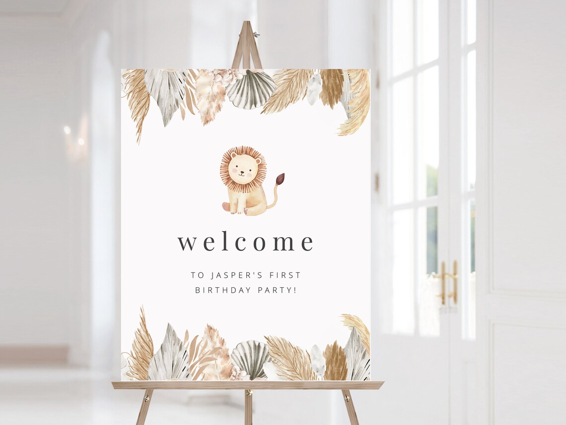 Lion Birthday Welcome Template Editable Sign Lion Neutral - Etsy