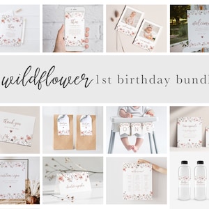 Wildflower Birthday Bundle, Printable Birthday Templates, Floral First ...