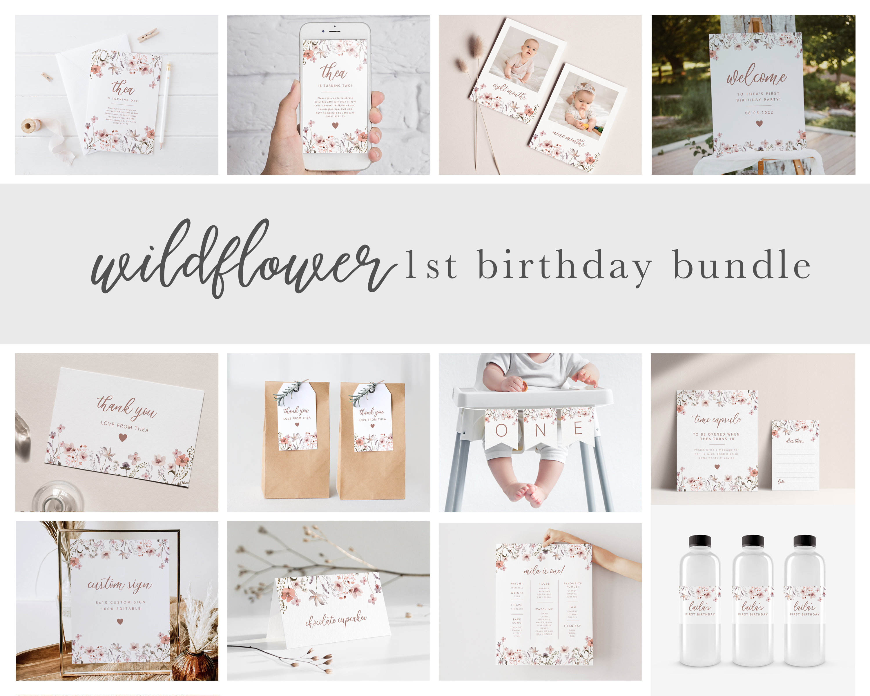 Wildflower Birthday Bundle Printable Birthday Templates - Etsy UK