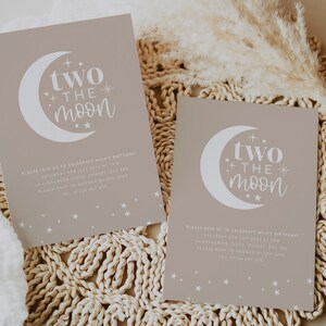 Two the Moon Invite Template, Beige Moon Stars Invitation, Neutral ...