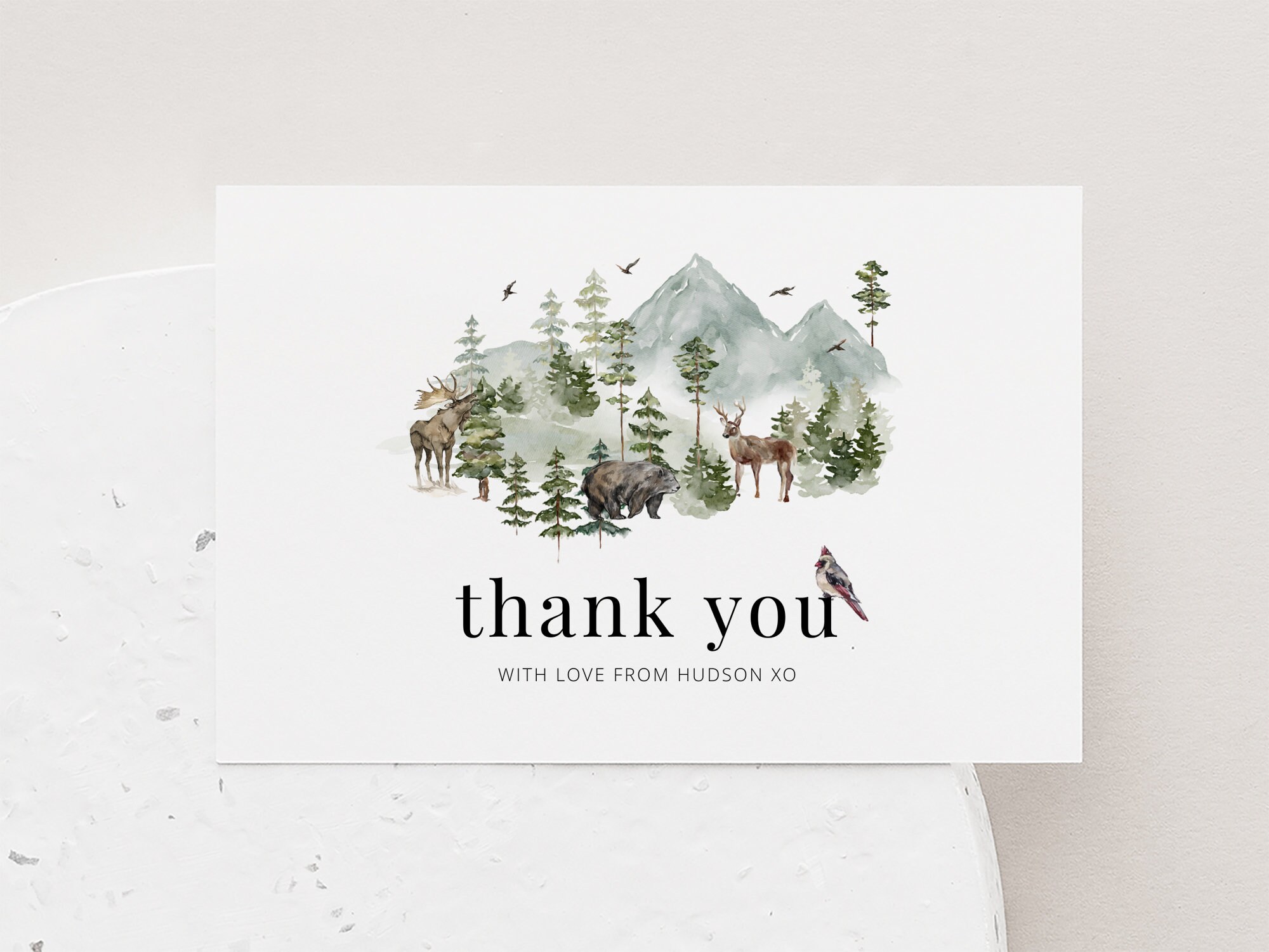 Wild One Thank You Card Template Mountains Thank You Card - Etsy