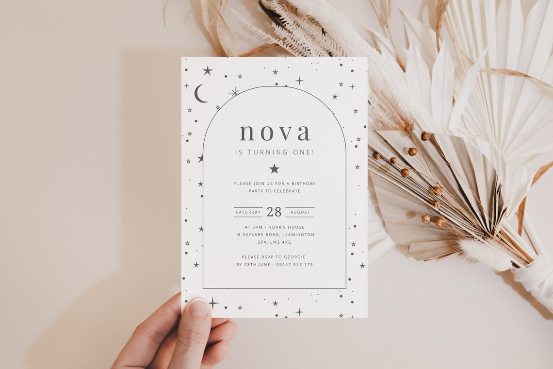 Editable Birthday Invite, Celestial Theme Birthday Invitation, Moon and ...