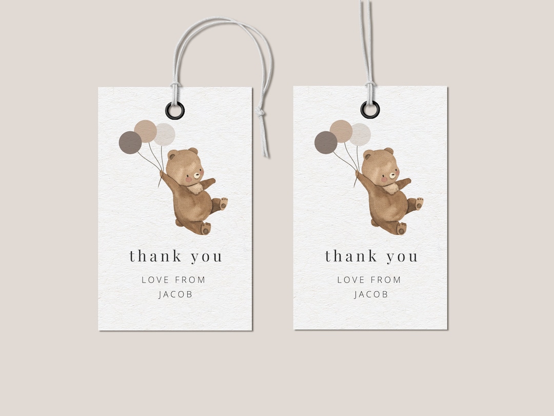 Bear Thank You Tag Template, Teddy Bears Picnic, Bear Brown Balloons ...
