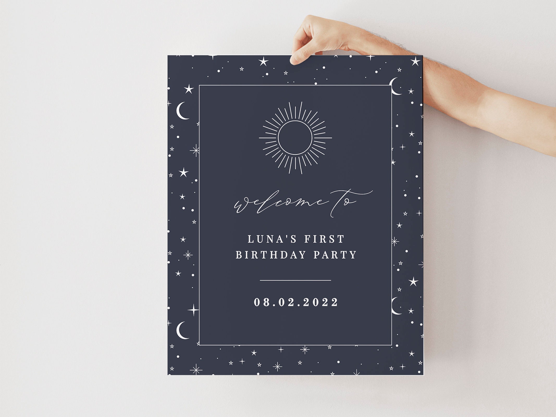Celestial Birthday Welcome Template, Moon and Stars Welcome Sign, 1st ...