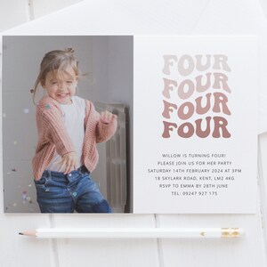 Fourth Birthday Invitation Template, Photo Birthday Invitation, Modern ...