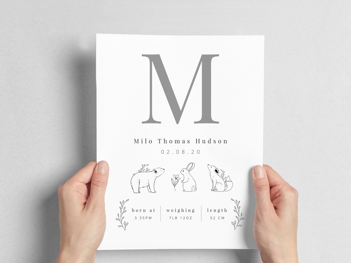 Editable Birth Details Poster Birth Stats Print Woodland | Etsy