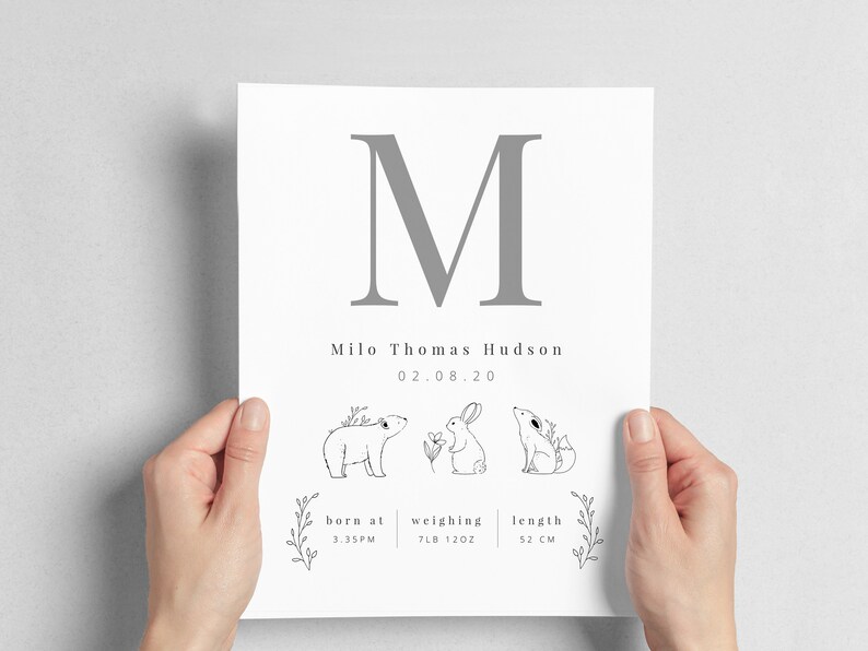 Editable Birth Details Poster Birth Stats Print Woodland | Etsy