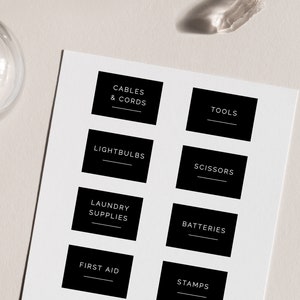 6x4cm | A4 + US Letter | Black Label Template | Editable Storage Label ...