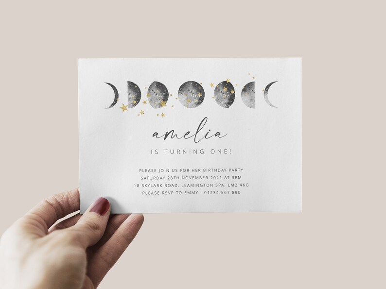 Editable Birthday Invitation, Moon Phase, Celestial Themed, Celestial ...