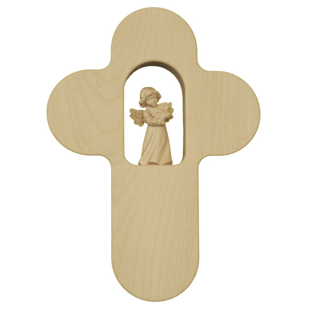 Maple Wood Children's Crucifix – Angel and Dove, Religious Gift (17cm ...