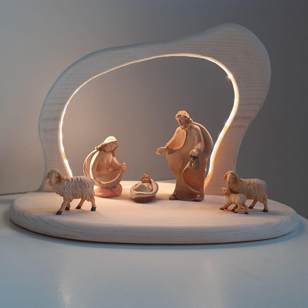 Angel Light Wooden Nativity Scene Wooden Stable, Nativity Figurines ...