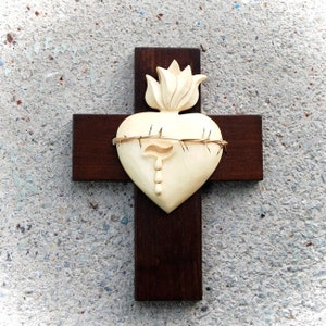 Wooden Wall Cross Sacred Heart of Jesus,religious Catholic Christian ...