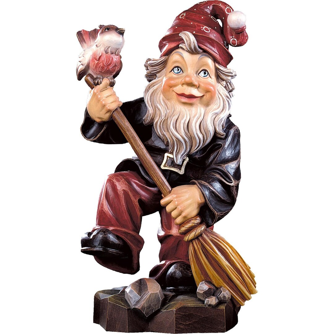 Hand Carved Lime Wood Gnome Statue With Broom, Wooden Decoration - Etsy