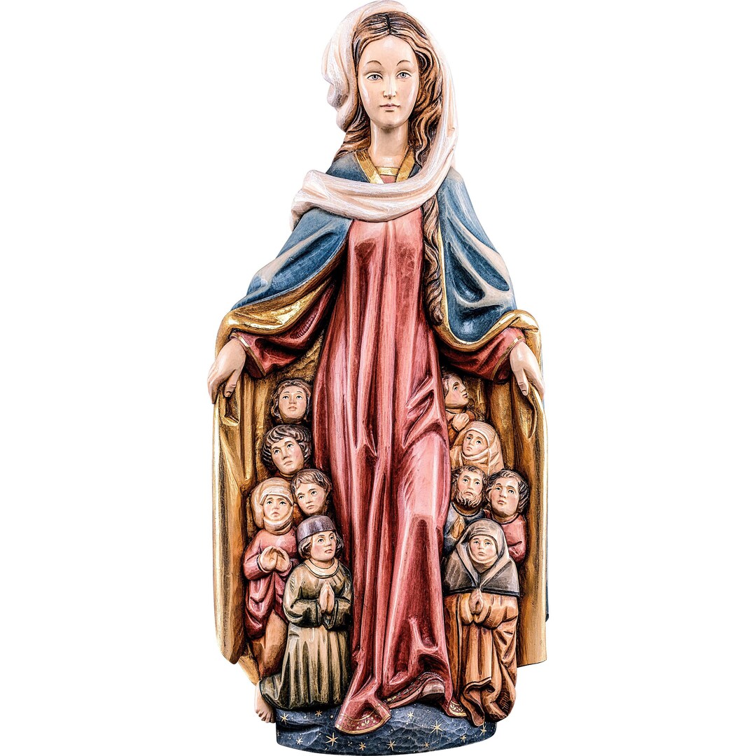 Virgin Mary With Protective Cloak Wooden Statue, Virgin Mary Statue ...