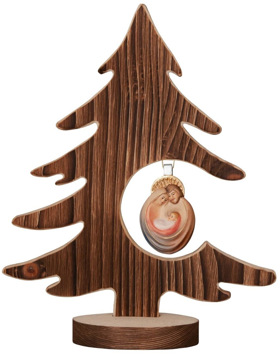 Maple Wood Fir Tree With Holy Family Ornament - Catholic Christmas ...